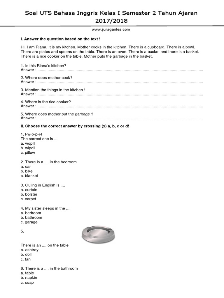 Soal UTS Bahasa Inggris Kelas 1 Semester 2-1 | PDF | Kitchen Stove | Home