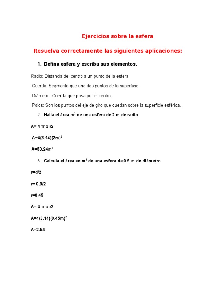 Ejercicio Sobre La Esfera | PDF