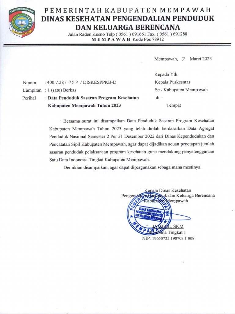 Surat Sasaran Program Kes 2023 | PDF