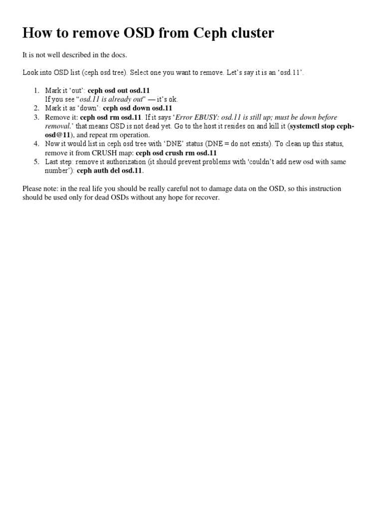 How To Remove Dead OSD From Ceph | PDF