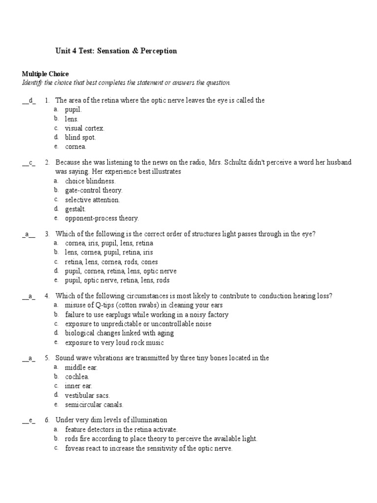 Practice Test Sand P | PDF | Perception | Stimulus (Physiology)
