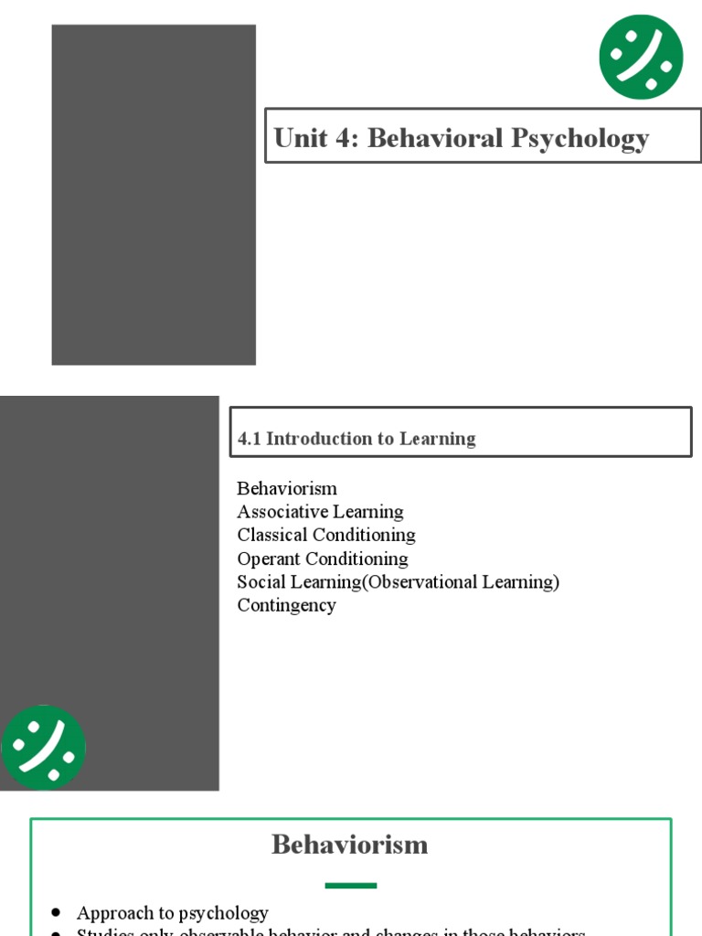 Unit 4 Behavioral Psychology | PDF | Classical Conditioning | Reinforcement