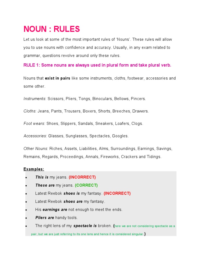 Noun Rules | PDF | Plural | Grammatical Number