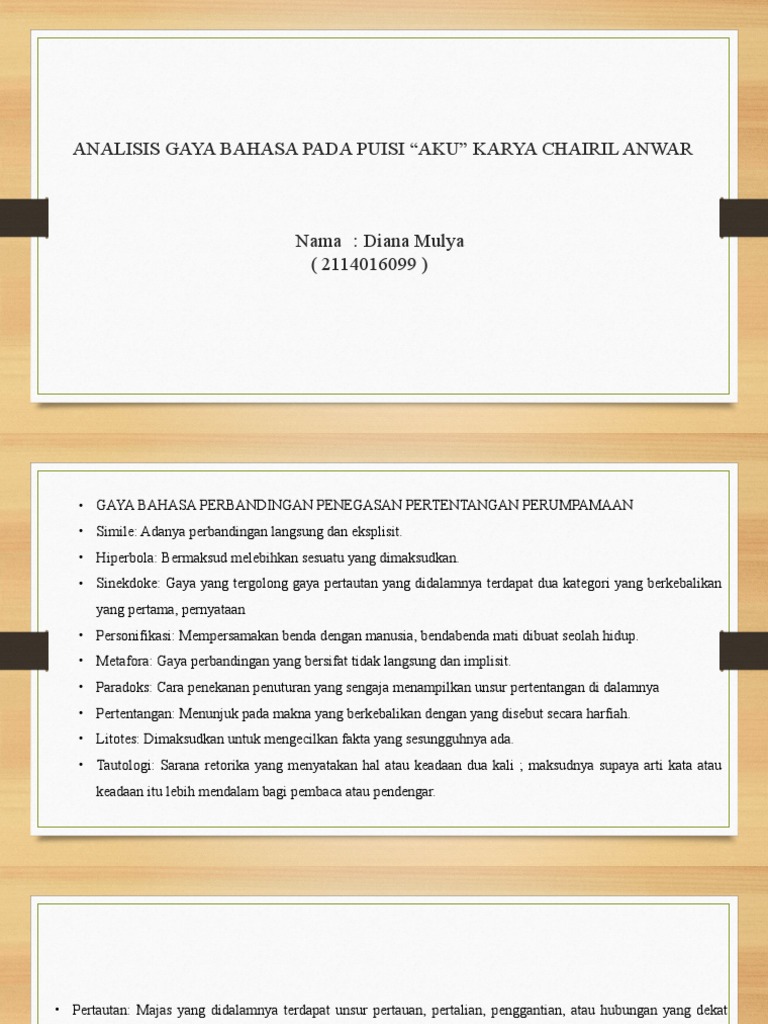Analisis Gaya Bahasa Pada Puisi "Aku" Karya Chairil Anwar | PDF | Seni & Disiplin Bahasa | Fiksi ...