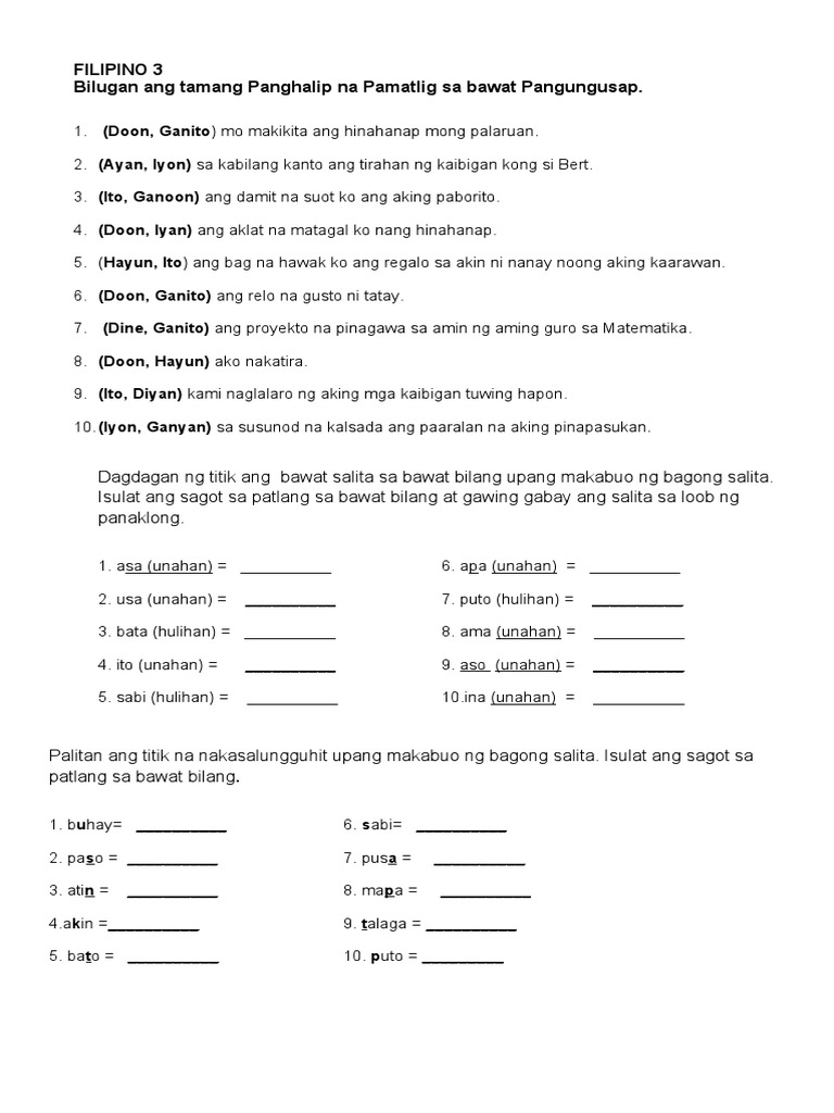 Filipino 3 Learning Activities | PDF