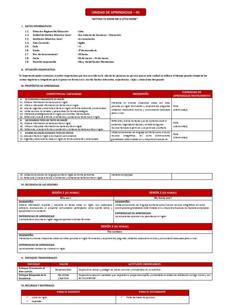 Unidad de Aprendizaje 2023 - Inglés | PDF | Evaluación | Aprendizaje