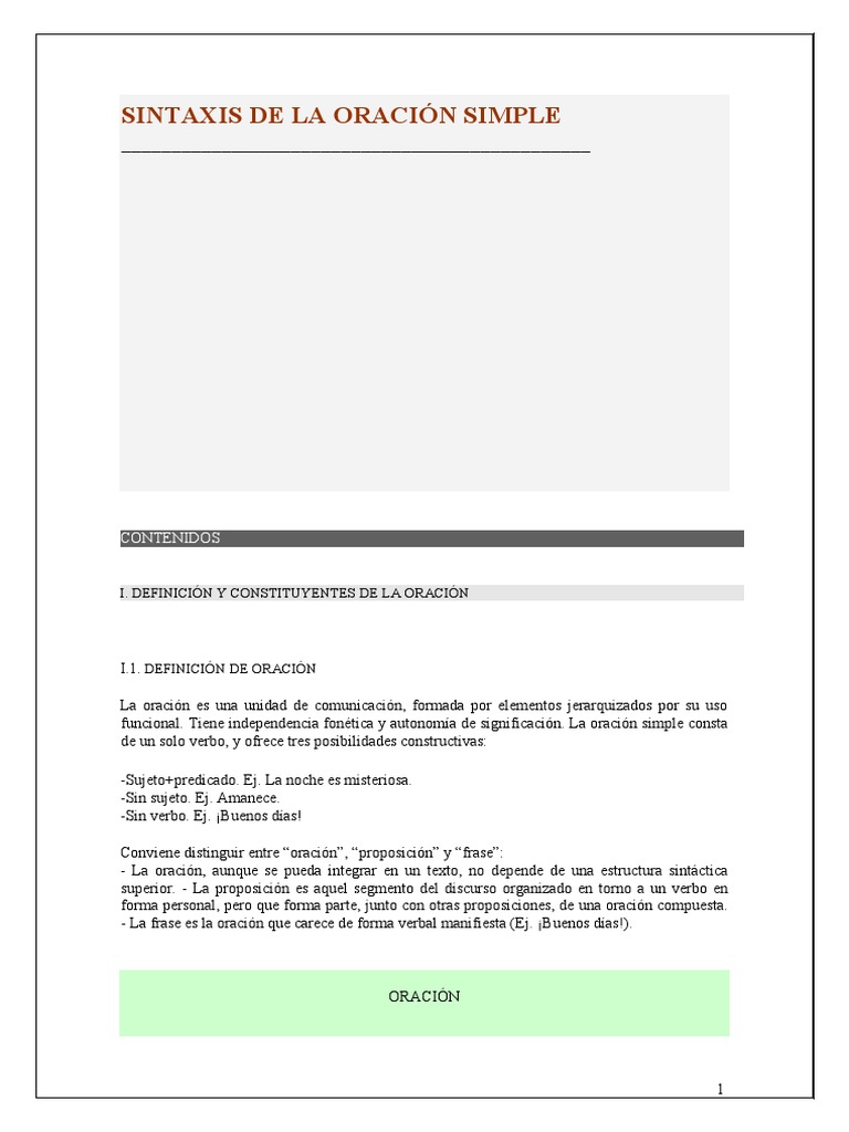 Sintaxis de La Oración Simple: Contenidos | PDF | Oración (Lingüística) | Verbo