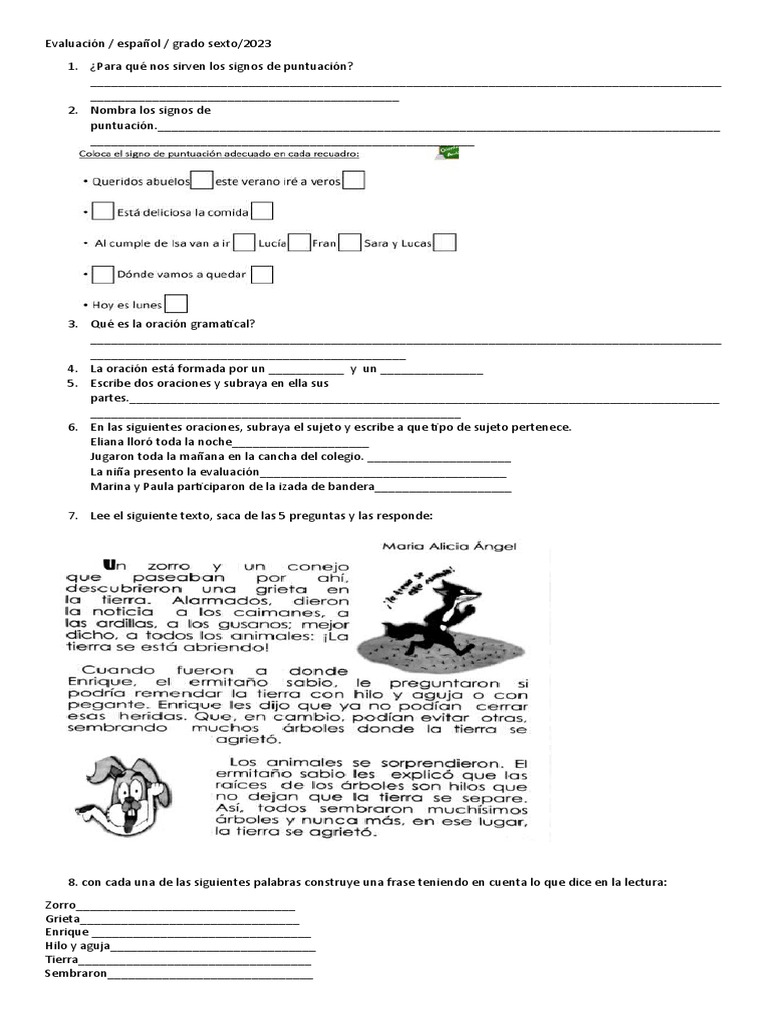 Evaluación Sexto Primer Periodo | PDF