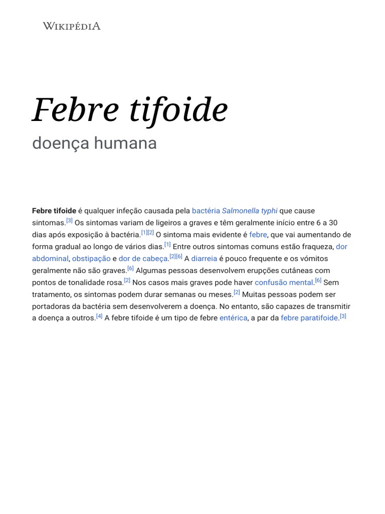 Febre Tifoide - Wikipédia, A Enciclopédia Livre PDF | PDF | Causas de ...