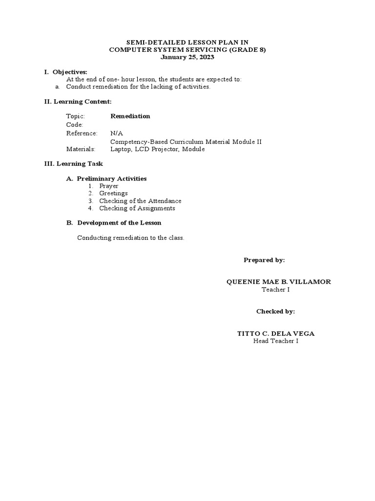 Remediation For CSS | PDF | Lesson Plan | Learning