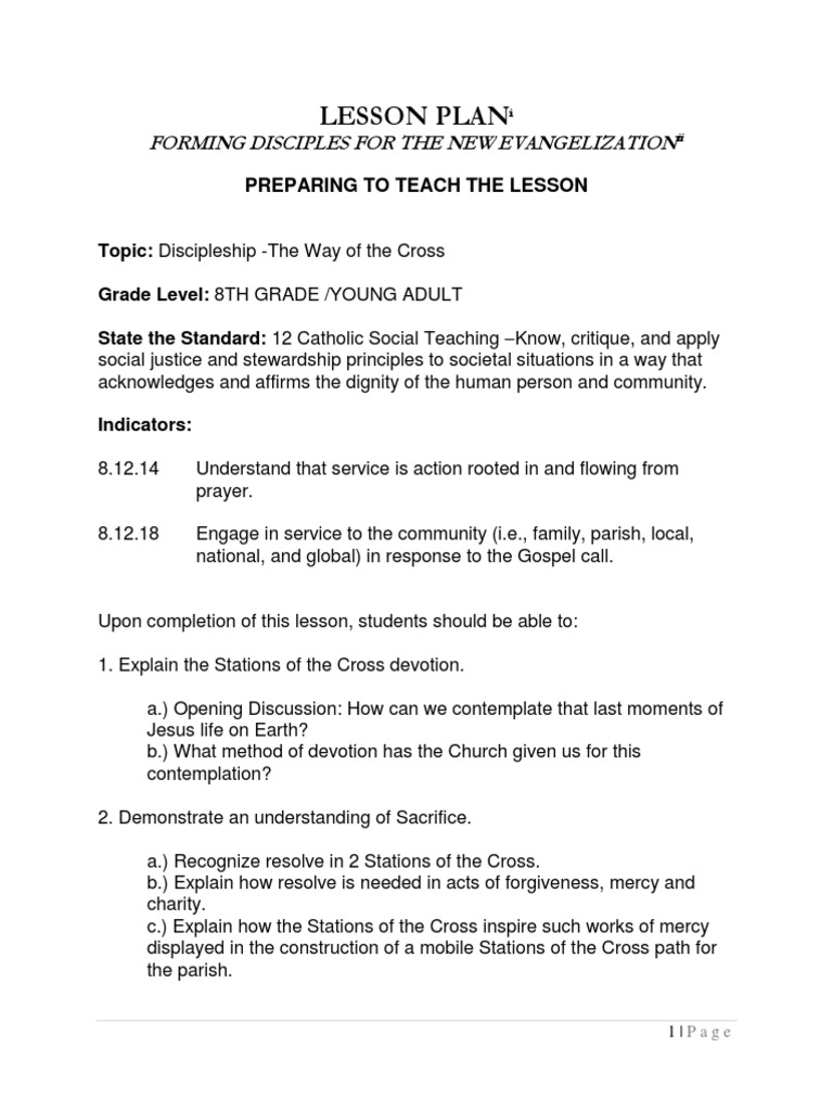 LESSON PLAN I FORMING DISCIPLES FOR THE NEW EVANGELIZATION II | PDF ...