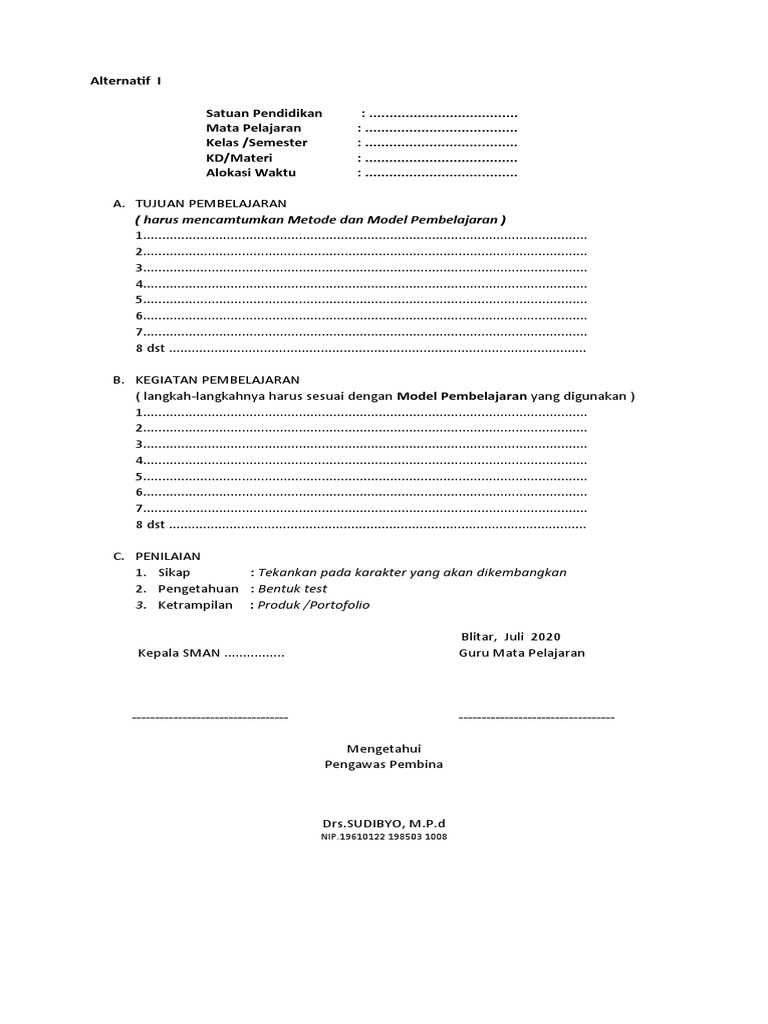 Contoh Format RPP 1 Lembar | PDF
