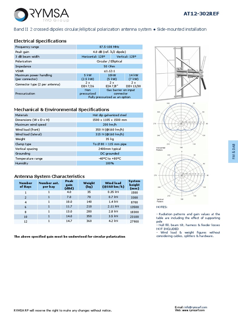 Antena At12-302ref Panel Fm-Rymsa | PDF | Antenna (Radio ...