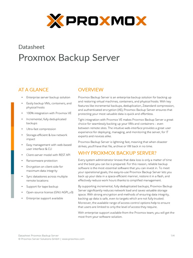 Proxmox Backup Datasheet V2.3 | PDF | Backup | Computer Data
