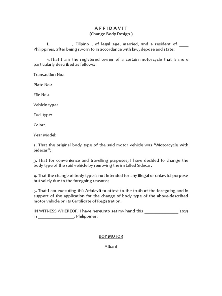 Affidavit for Motorcycle Body Change | PDF | Law