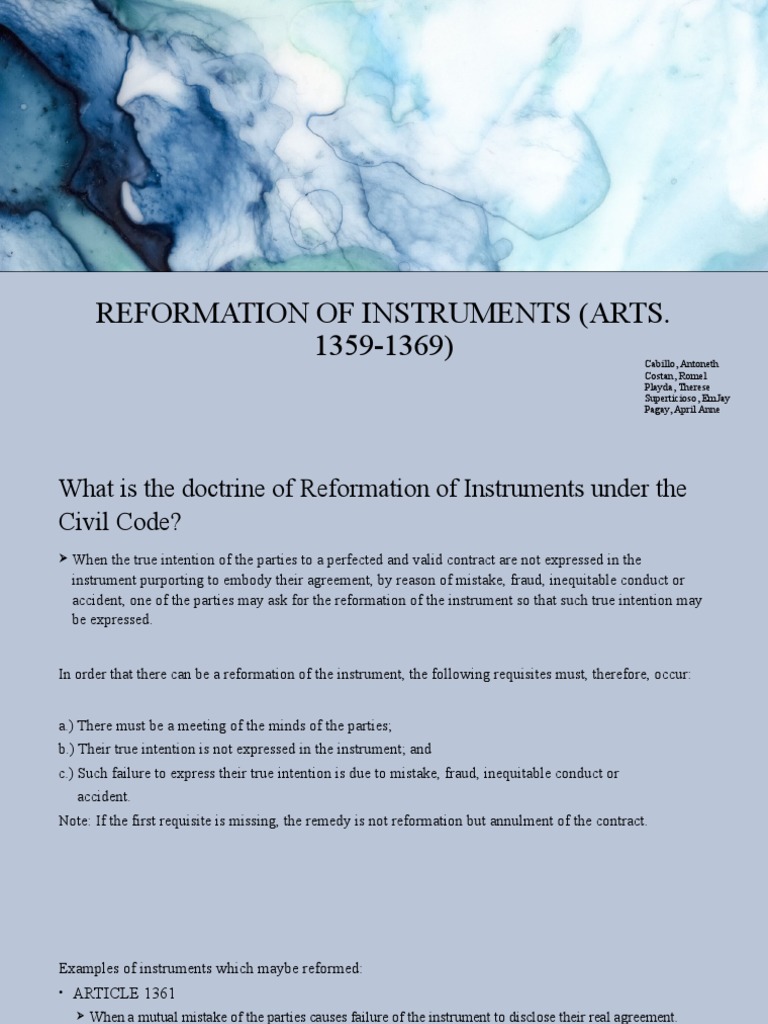 Reformation of Instruments | PDF | Business Law | Civil Law (Legal System)
