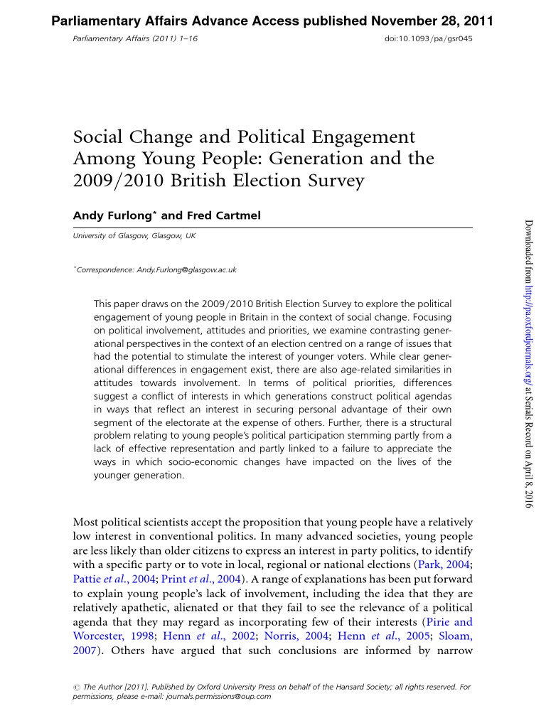 Social Change and Political Engagement Among Young People: Generation ...