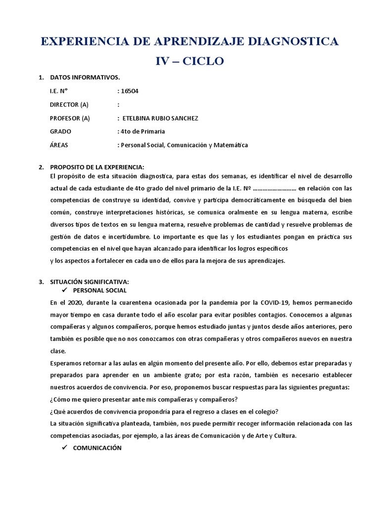 Diagnosticando Competencias Para El Fortalecimiento De Aprendizajes