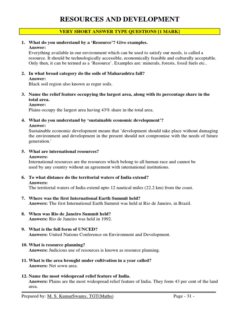 01 Resources and Development Important Questions and Answers | PDF ...