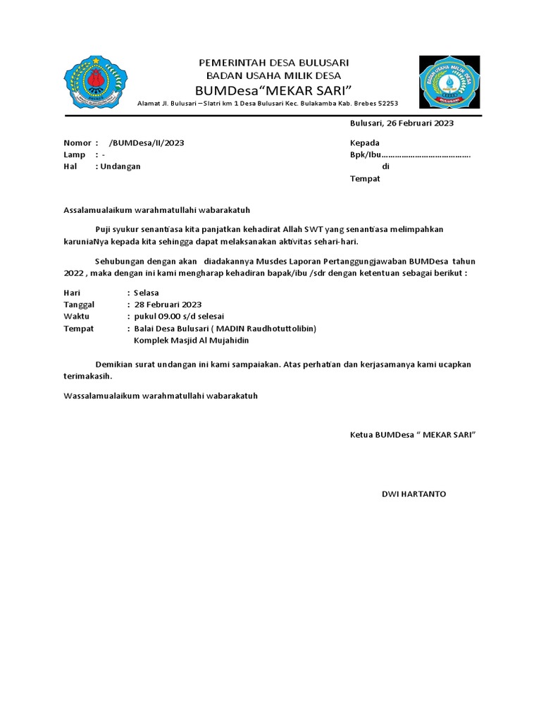 Undangan Musdes Bumdes | PDF