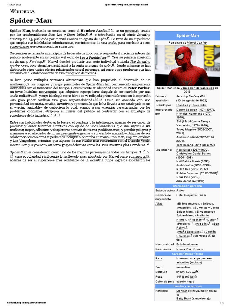 Spider-Man - Wikipedia, La Enciclopedia Libre | PDF | Hombre araña ...