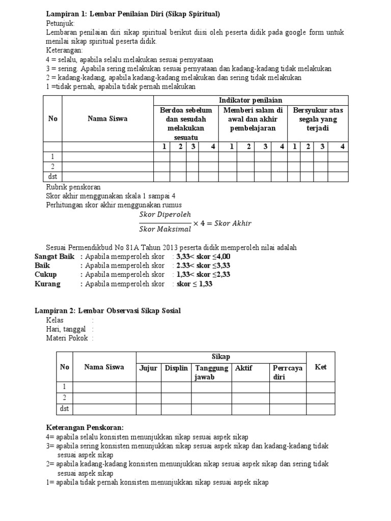 Instrumen Penilaian Formatif | PDF