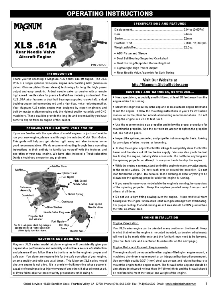 ASP 61 Engine Manual | PDF | Throttle | Carburetor