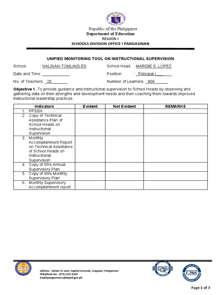 Monitoring-Tool-on-Instructional-Supervision (Recovered) | PDF ...