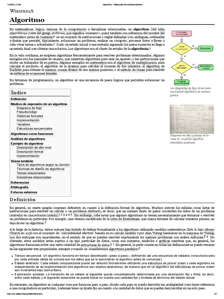 Algoritmo - Wikipedia, La Enciclopedia Libre | PDF | Algoritmos | Programación de computadoras