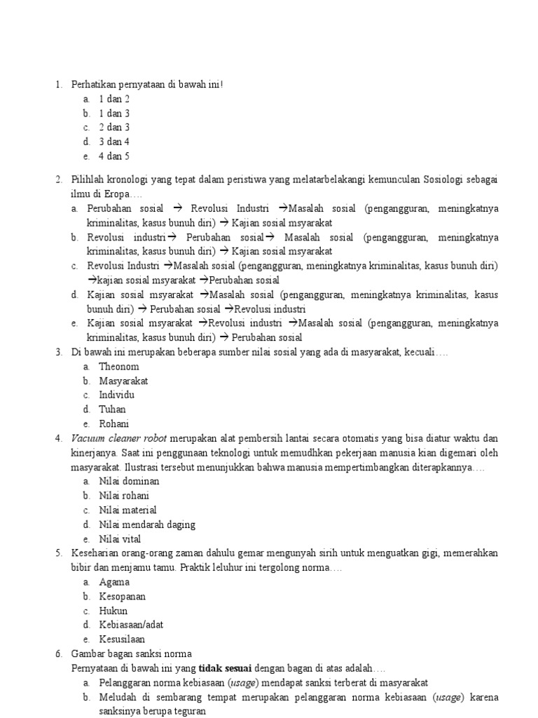 Contoh Soal Sosiologi Kelas 10 Sma | PDF