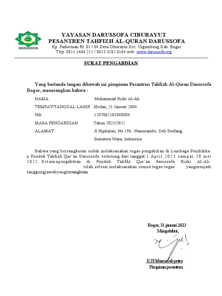 Surat Pengabdian | PDF