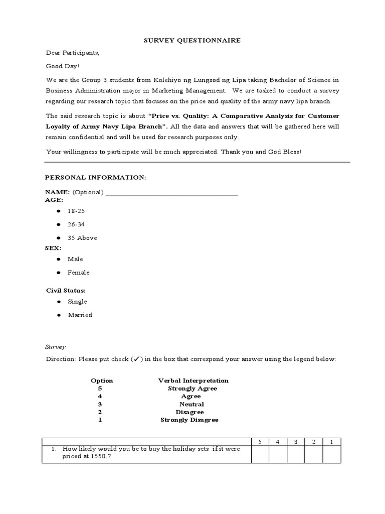 Survey Questionnaire | PDF