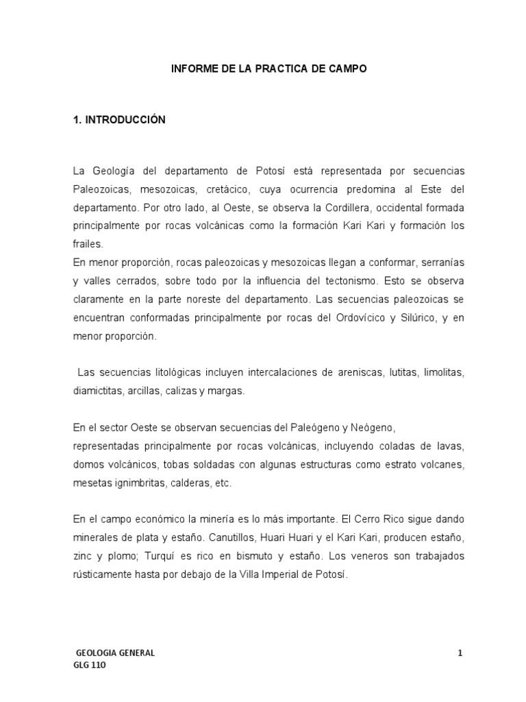 Informe de La Practica de Campo | PDF | glaciar | Caliza