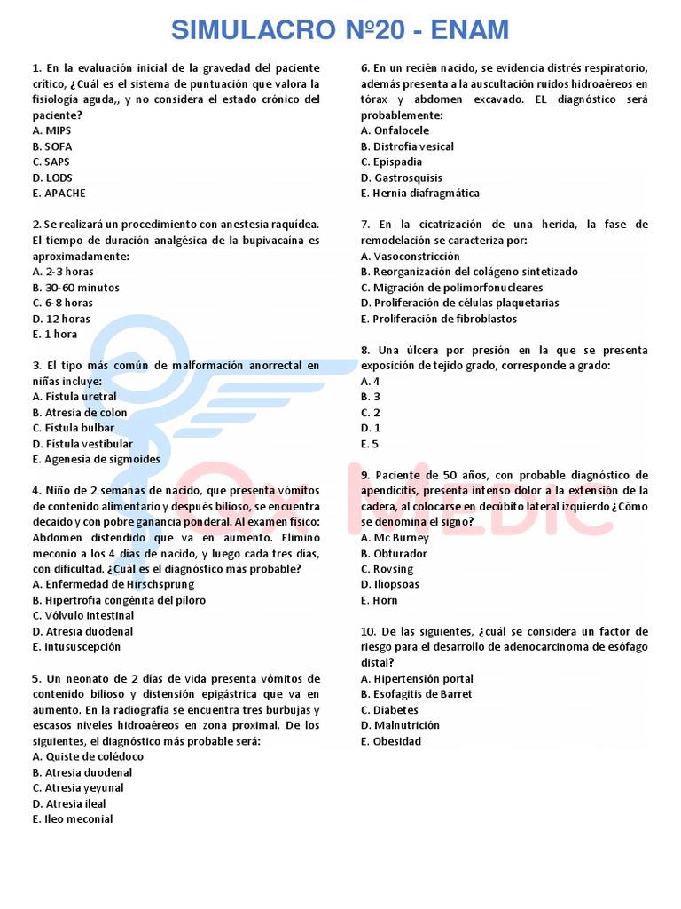 (Enam) - Simulacro N20 - 12 de Marzo - Sin Claves (Version Corta) | PDF | Hemorroides | Cáncer