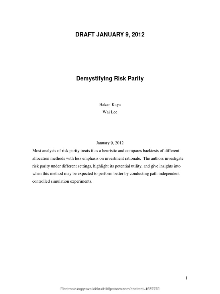 Demystifying Risk Parity | PDF | Modern Portfolio Theory ...