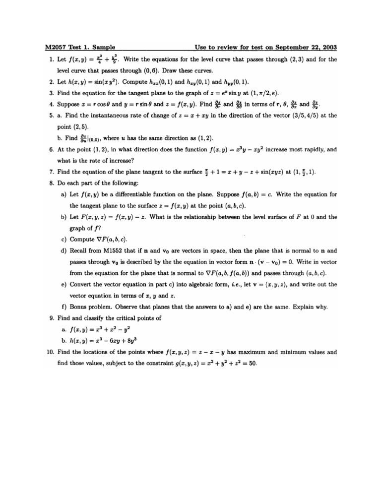 M2057 Test 1 Review Questions and Solutions | PDF