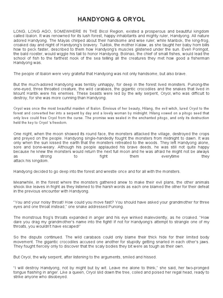 HANDYONG & ORYOL-bicol Literature | PDF