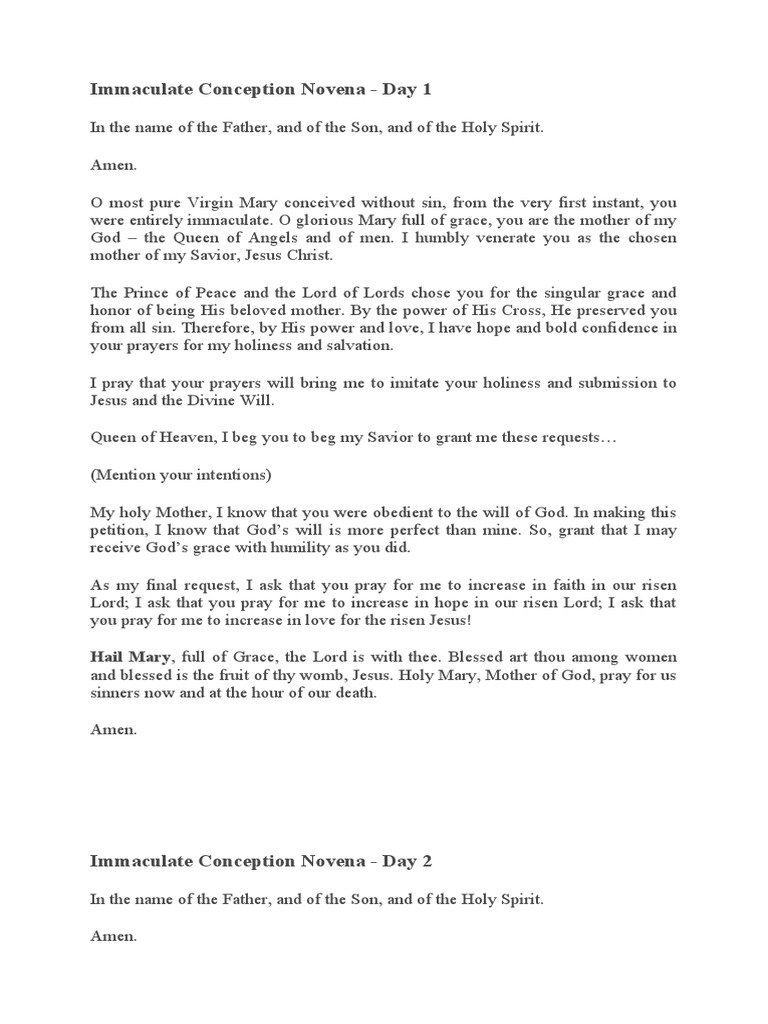 Immaculate Conception Novena Guide | PDF | Mary, Mother Of Jesus | Jesus