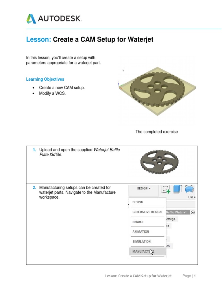 Intro-CAD-CAM-CNC - W4-L1-01 - Create-a-CAM Setup-for-Waterjet | PDF