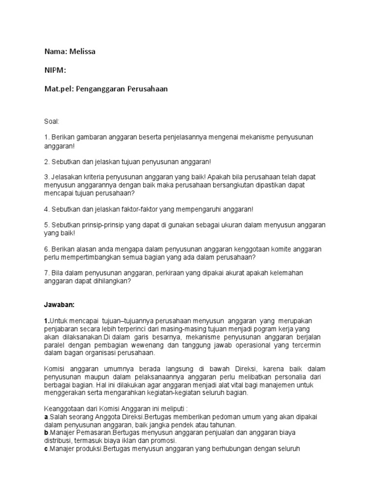 Penganggaran Perusahaan Melissa | PDF