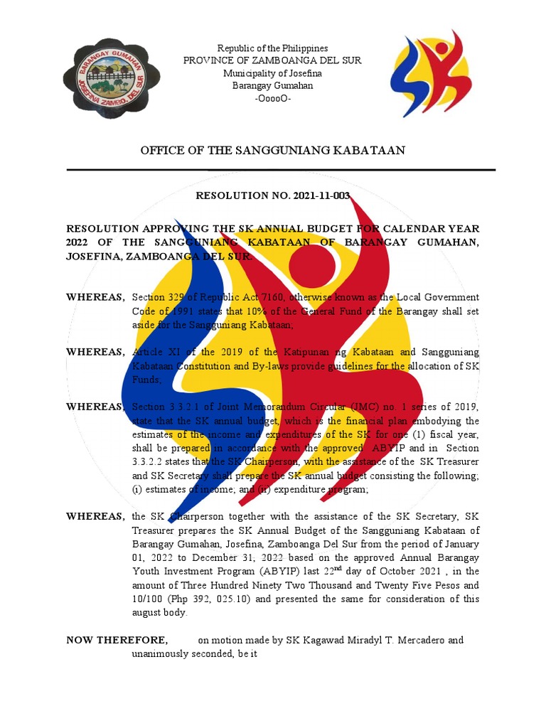 Resolution Approving 2022 Annual Budget | PDF | Philippines | Government