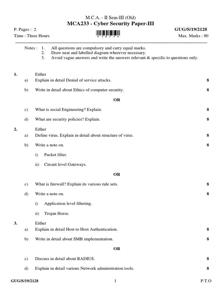 Mca 3 Sem Cyber Security 2128 Summer 2019 | PDF | Firewall (Computing) | Virtual Private Network