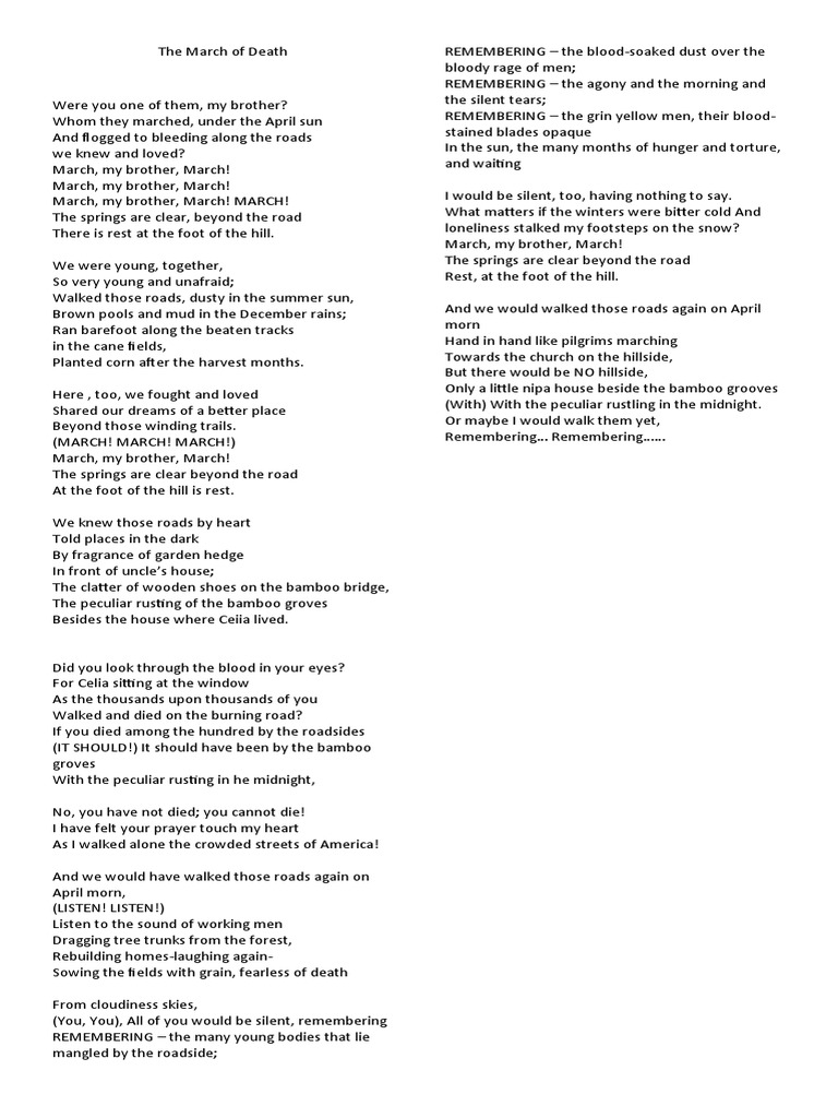 The March of Death: A Poem Remembering Forced Marches During War | PDF