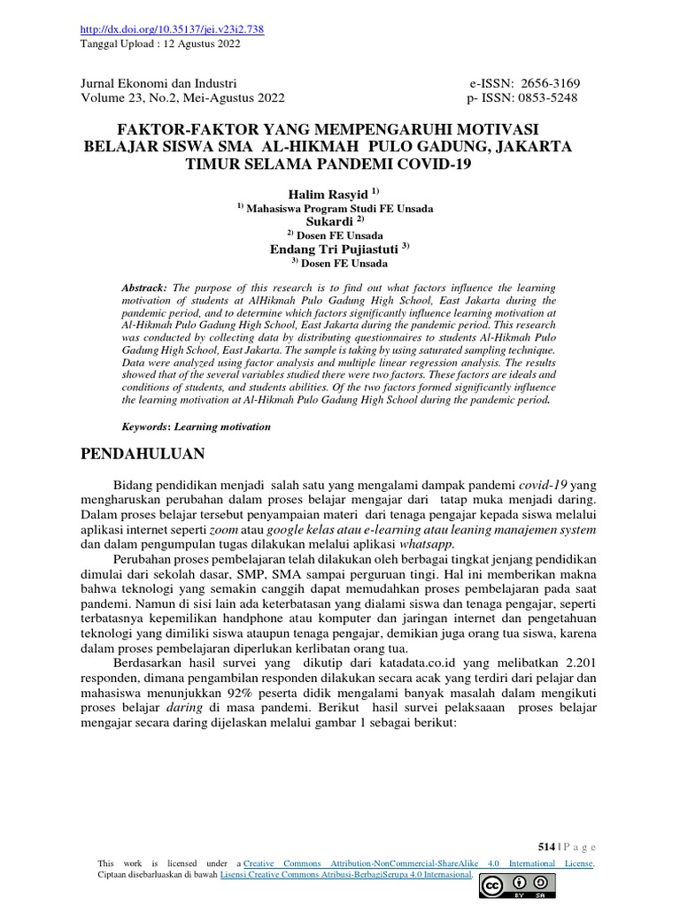 Faktor-Faktor Yang Mempengaruhi Motivasi Belajar... | PDF