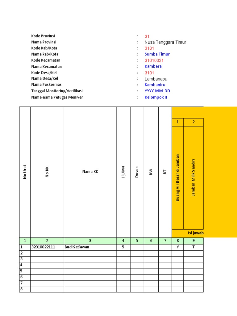 Template Lembar Monitoring - Verifkasi 5 Pilar STBM | PDF