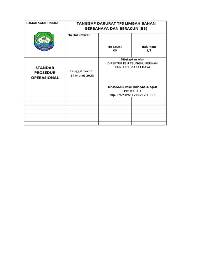 Sop Tanggap Darurat TPS Limbah Bahan Berbahaya Dan Beracun | PDF