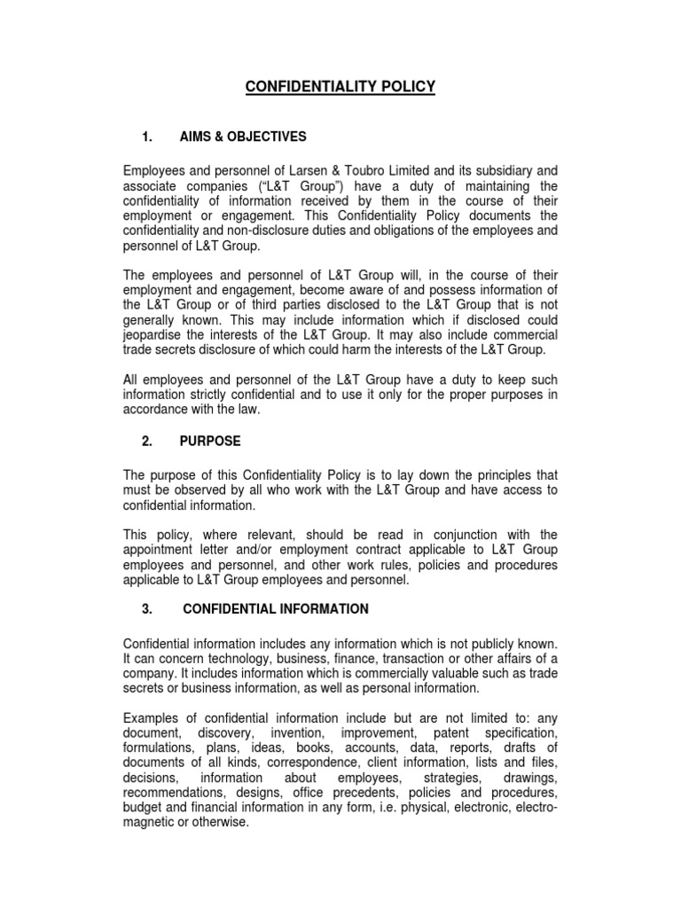 Confidentiality Policy | PDF | Confidentiality | Non Disclosure Agreement