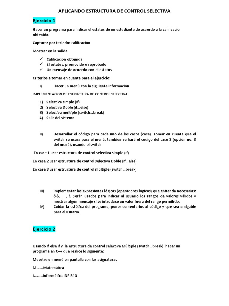 Ejercicio Estructura de Control | PDF
