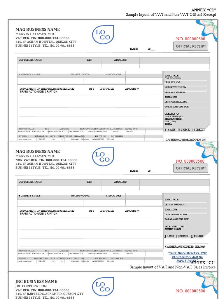 Non-VAT Official Receipt Samples | PDF | Receipt | Value Added Tax