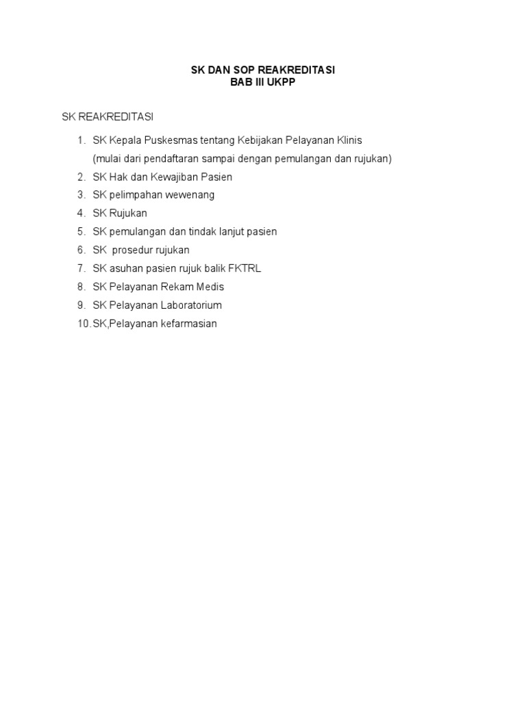Daftar SK Dan Sop Reakreditasi Bab Iii | PDF